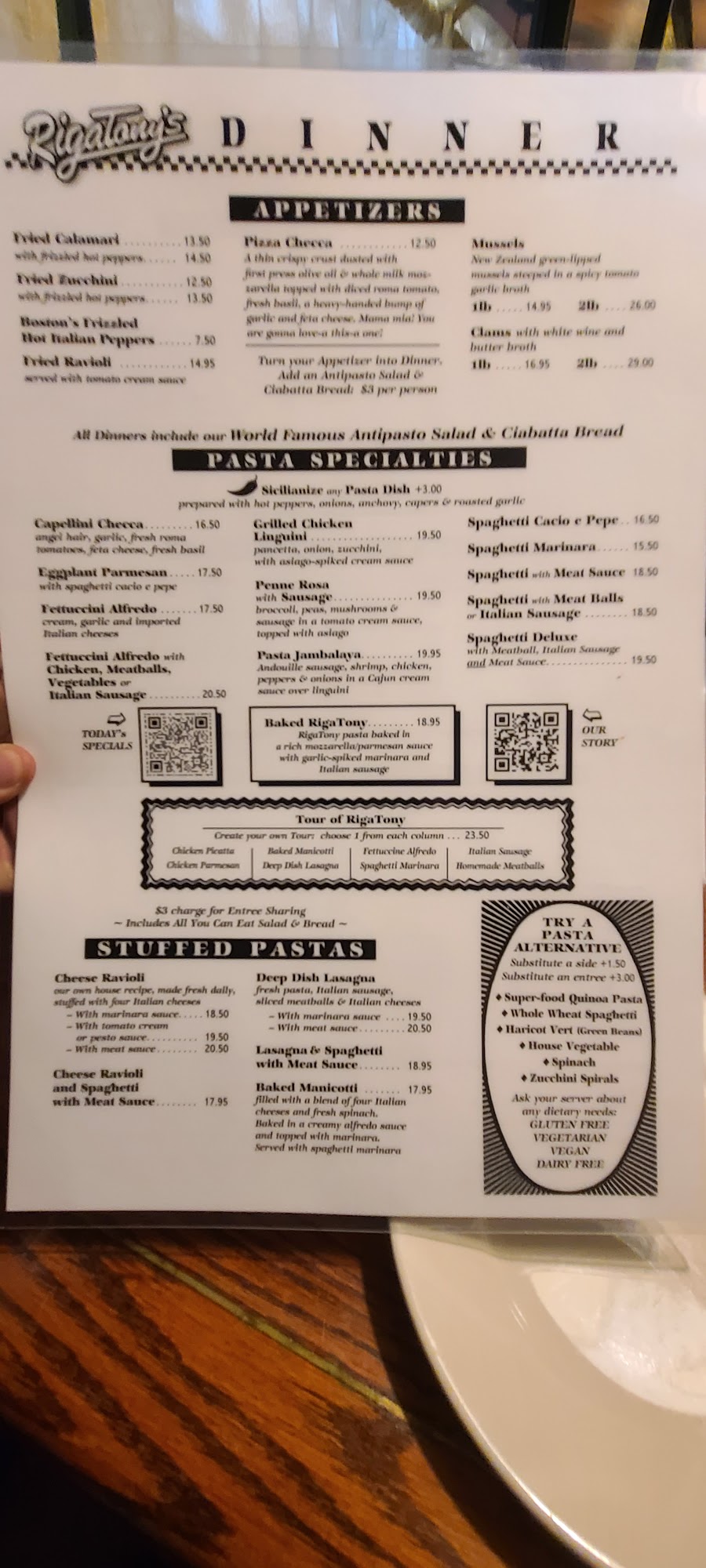 Menu for RigaTony's Authentic Italian Restaurant, Tempe, AZ - Restaurantji