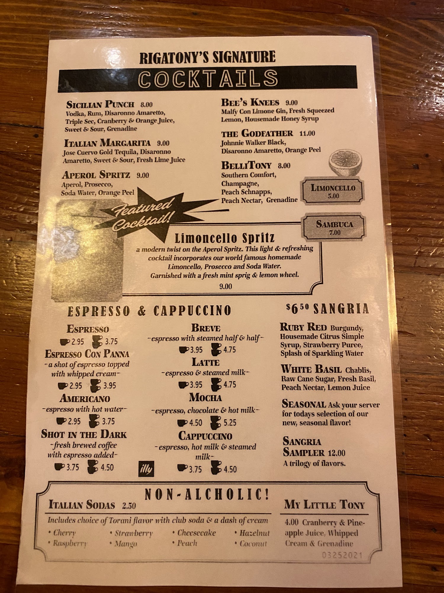 Menu for RigaTony's Authentic Italian Restaurant, Tempe, AZ - Restaurantji