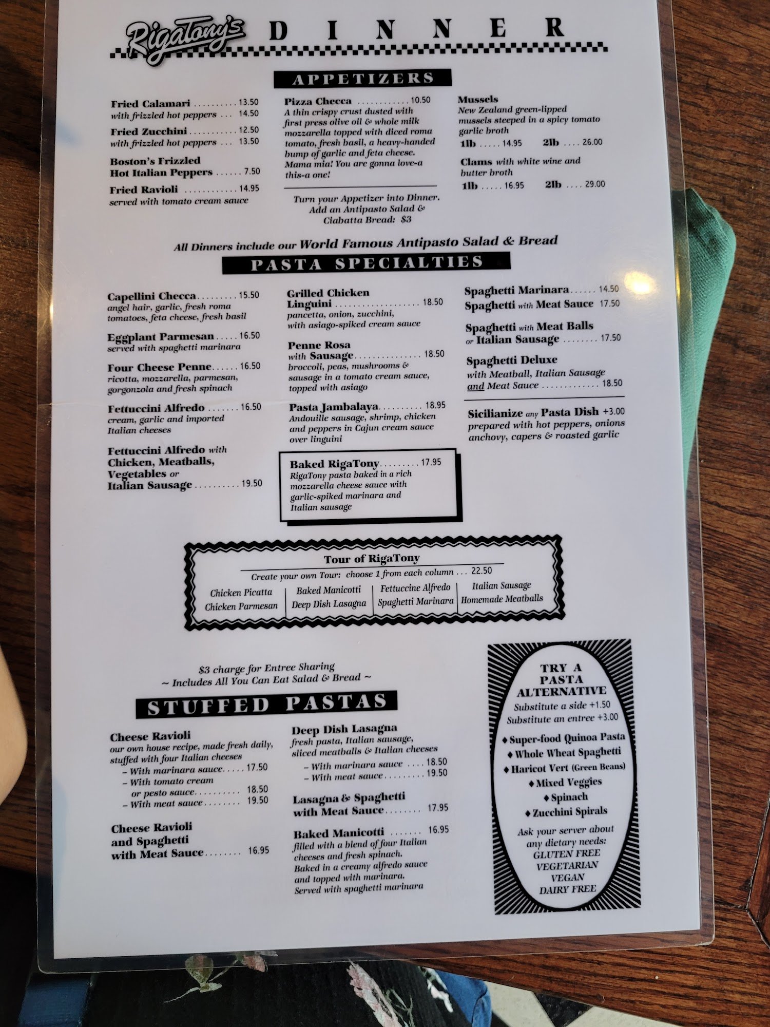 Menu for RigaTony's Authentic Italian Restaurant, Tempe, AZ - Restaurantji