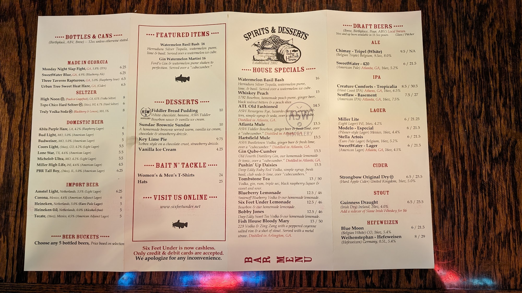 Six Feet Under Pub & Fish House - Cheshire Bridge, Atlanta - Menu ...