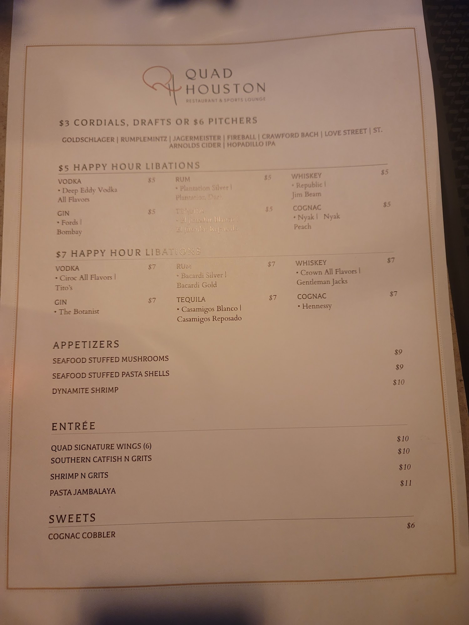 Quad Houston Restaurant & Sports Lounge, Houston - Menu, Reviews (151 ...