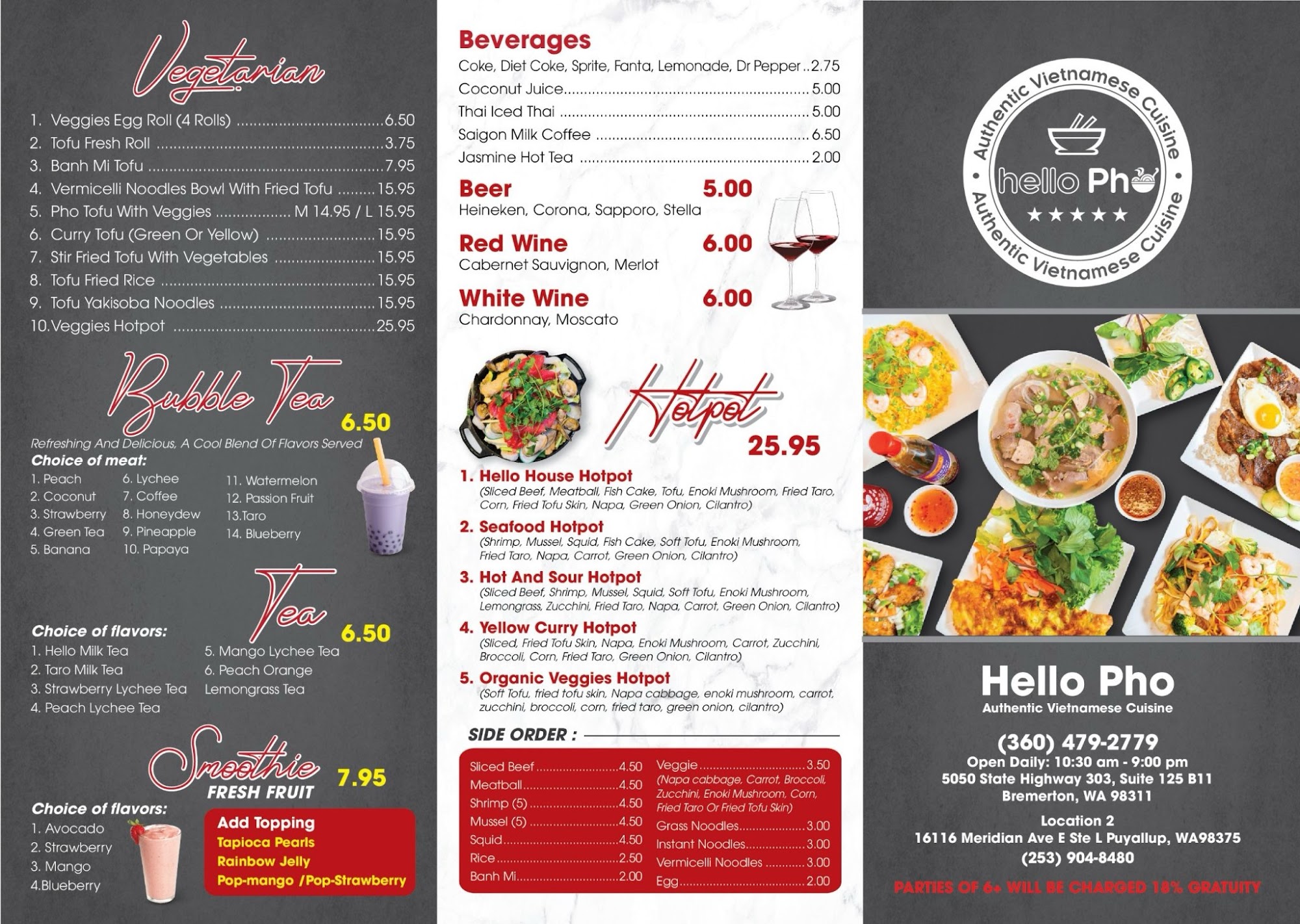 Menu for Hello Pho Bremerton, Bremerton, WA - Restaurantji