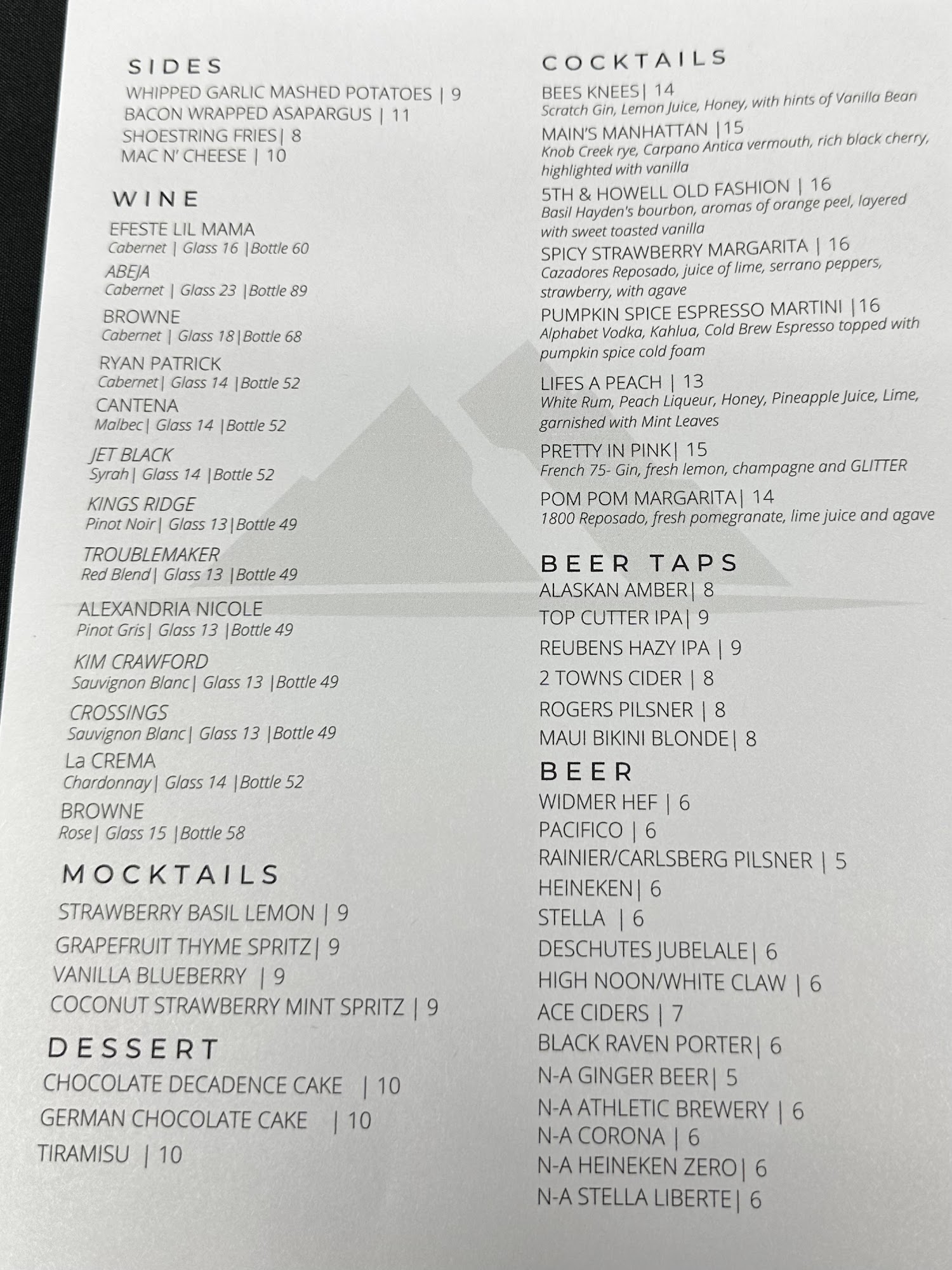 Menu for Off Main, Edmonds, WA - Restaurantji