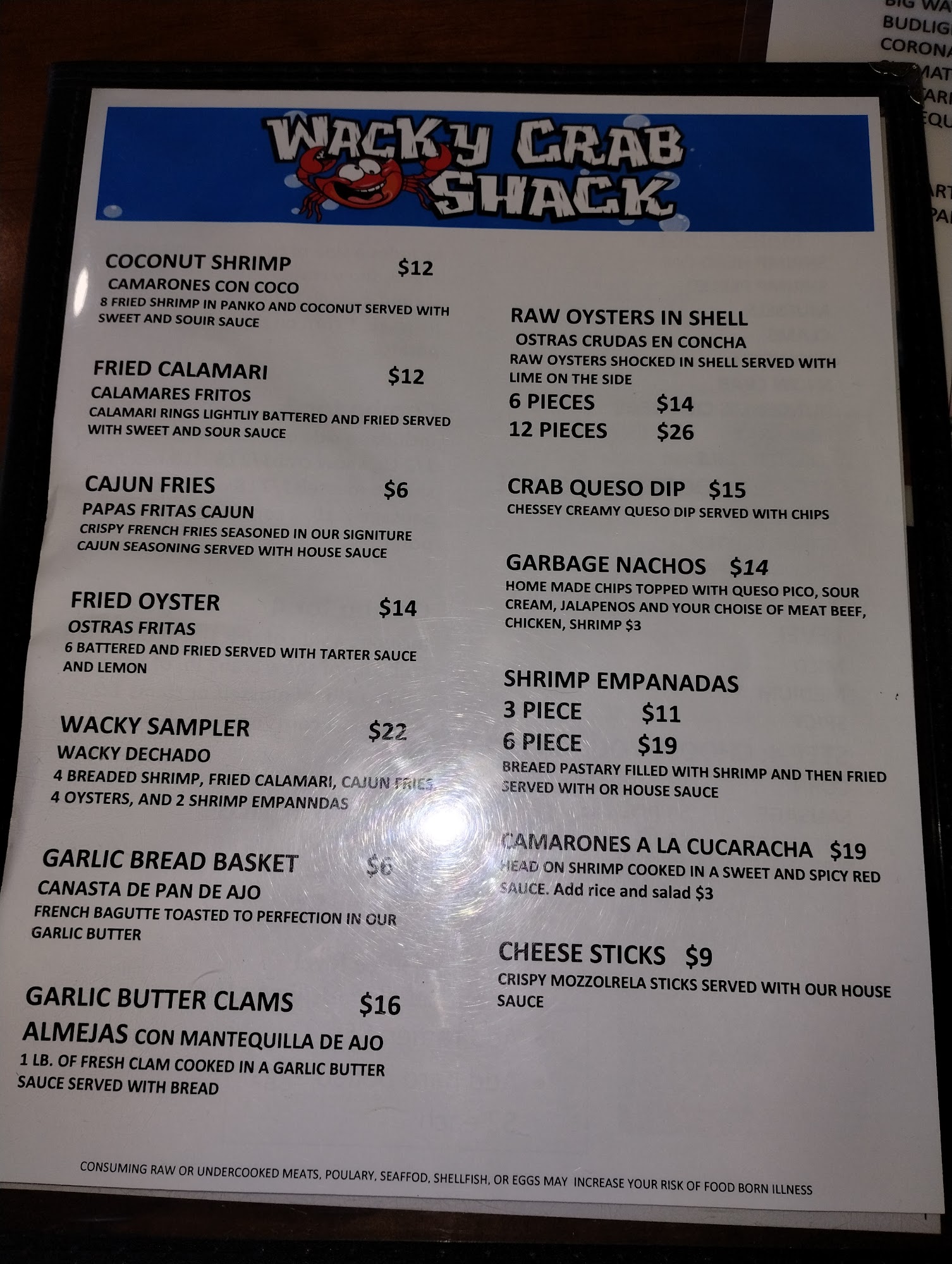 Menu for Wacky crab shack, Yakima, WA - Restaurantji